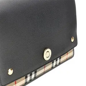 Burberry Grained Leather Check Motif Shoulder Bag - Black