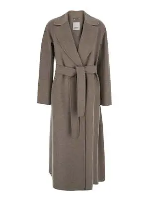 Max Mara S 'elisa' Brown Coat With Wide Notched Revers And Waist Belt In Wool For - Multicolor
