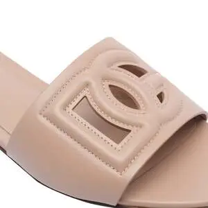 Dolce & Gabbana Leather Slides With Logo - Pink