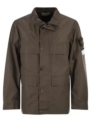 Stone Island Field Jacket With Pigmented Wax Coating - Brown