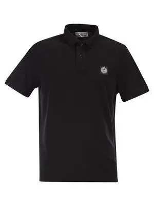Stone Island Regular Fit Short-sleeved Polo Shirt With Compass Patch - Black