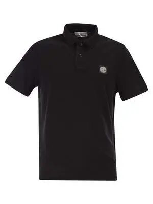 Stone Island Regular Fit Short-sleeved Polo Shirt With Compass Patch - Black