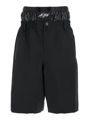 Moncler Black Bermuda Pants With Elastic Waist And Logo Patch On Front And Rear In Tech Fabric - Multicolor