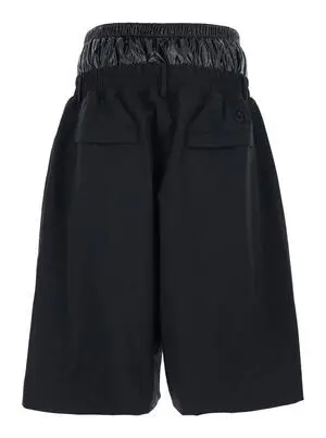 Moncler Black Bermuda Pants With Elastic Waist And Logo Patch On Front And Rear In Tech Fabric - Multicolor