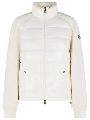 Moncler Open Zip Sweater In Ivory Cotton Blend - White