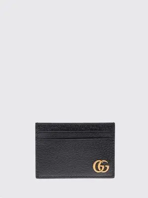 Gucci Gg Marmont Pebbled Leather Card Holder With Double G Logo - Black
