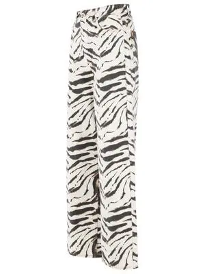 GANNI Zebra Pattern Cotton Jeans - Cream
