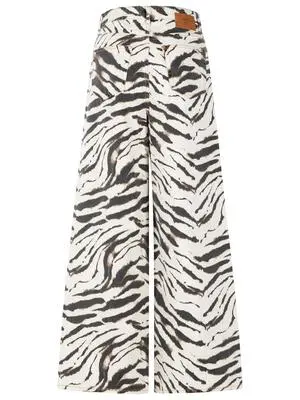 GANNI Zebra Pattern Cotton Jeans - Cream