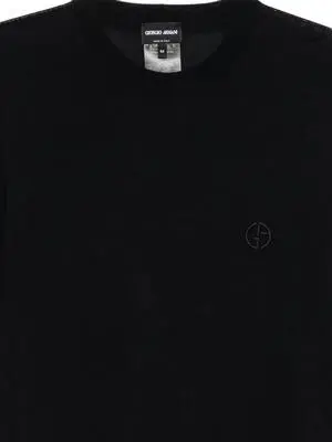 Giorgio Armani Logo Embroidered Wool Sweater - Blue