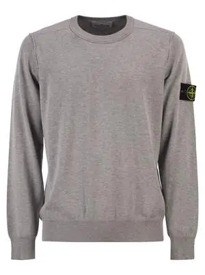 Stone Island Crew Neck Jumper With Small Lapel - Gray