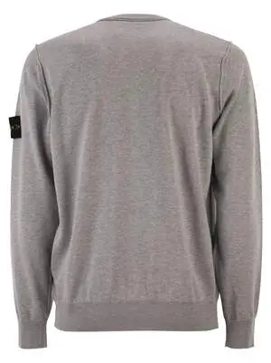 Stone Island Crew Neck Jumper With Small Lapel - Gray