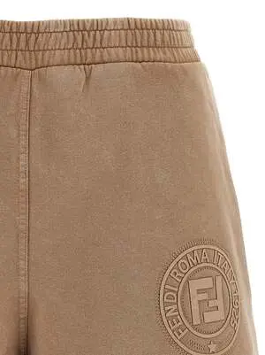 Fendi Cotton Logo Embroidered Shorts - Brown