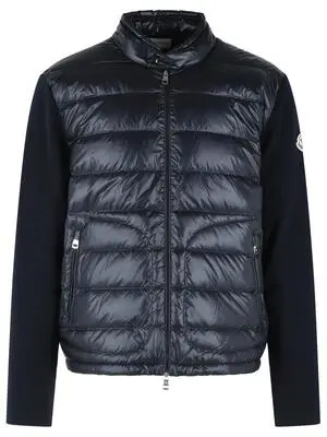 Moncler Padded Virgin Wool Crdigan With Zip Navy