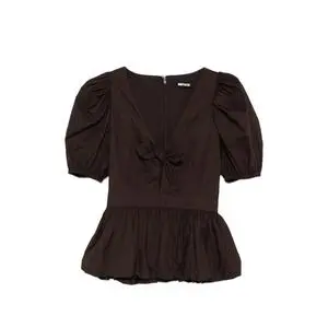 ROTATE BY BIRGER CHRISTENSEN Cotton Short Sleeve Blouse - Brown