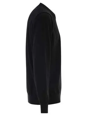 Stone Island Crew Neck Jumper With Small Lapel - Black