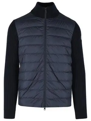 Moncler Padded Virgin Wool Cardigan With Zip Navy - Blue
