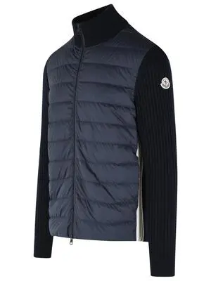 Moncler Padded Virgin Wool Cardigan With Zip Navy