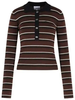 GANNI Brown Wool Polo Shirt - Multicolor