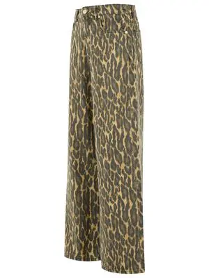 GANNI Leopard Cotton Jeans - Brown
