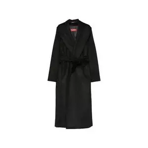 Max Mara MAX MARA STUDIO Virgin Wool Belted Long Coat Black