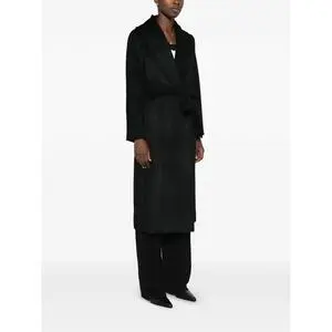 Max Mara Virgin Wool Belted Long Coat - Black