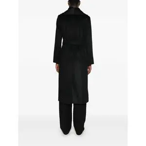 Max Mara Virgin Wool Belted Long Coat - Black