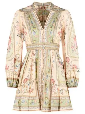 Zimmermann Roselight' Multicolored Linen Mini Dress - Multicolor