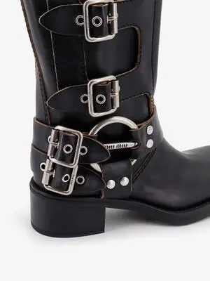 Miu Miu Buckled Leather Boots - Multicolor