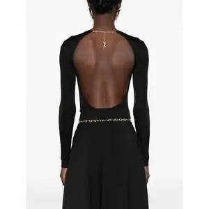 Saint Laurent Open-back Long-sleeve Bodysuit - Black