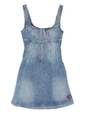 SELF-PORTRAIT Short Denim Dress With Zip - Blue