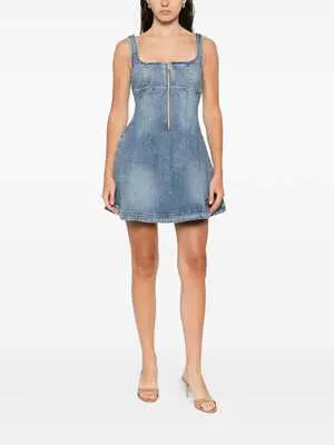 SELF-PORTRAIT Short Denim Dress With Zip