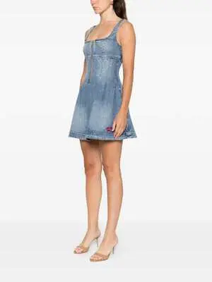 SELF-PORTRAIT Short Denim Dress With Zip