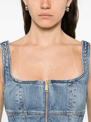 SELF-PORTRAIT Short Denim Dress With Zip