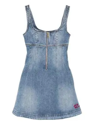 SELF-PORTRAIT Short Denim Dress With Zip - Blue
