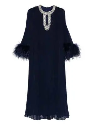 SELF-PORTRAIT Long Pleated Dress - Blue