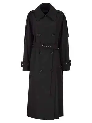 Sportmax Spxgocce Long Trench Coat In Water-repellent Twill - Black