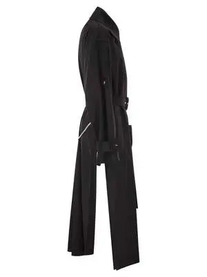 Sportmax Long Trench Coat In Water-repellent Twill - Black