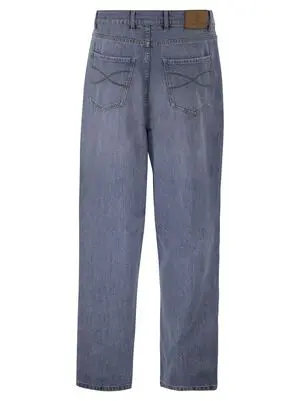 Brunello Cucinelli Baggy Jeans In Cotton Denim With Double Pleats - Multicolor