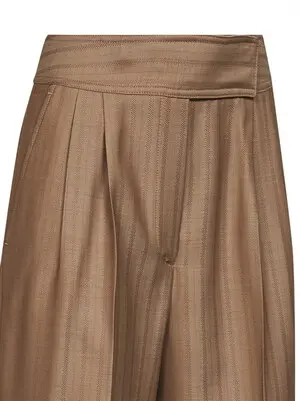 Etro Camel Striped Wool Jacquard Double-pleat Trousers