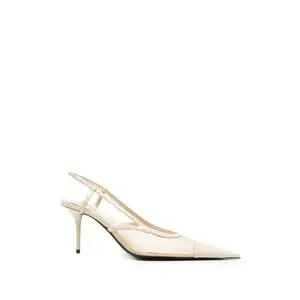 Saint Laurent Crystal-embellished Mesh Slingback Stilettos - Cream