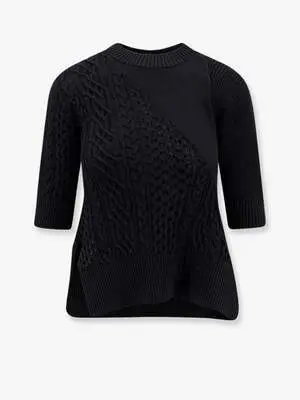 Sacai Cotton Blend Asymmetrical Sweater - Black
