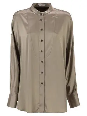 BRUNELLO CUCINELLI Brunello Cucinelli Women Stretch Silk Satin Mandarin Collar Shirt With Necklace
