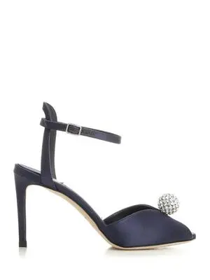 JIMMY CHOO Sacora 85 Satin Crystal Sandals - Blue