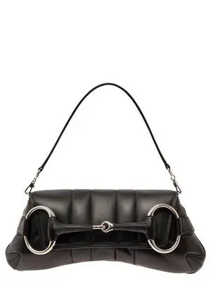 Gucci Medium Horsebit' Black Shoulder Bag With Maxi Horsebit In Leather - Multicolor