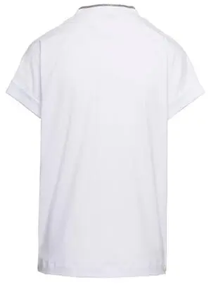Brunello Cucinelli V-neck T-shirt With Monile Detail In Stretch Cotton - White