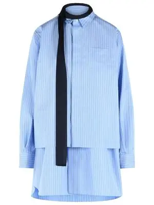Sacai Light Cotton Blend Mini Dress - Blue