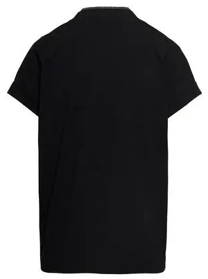 Brunello Cucinelli T-shirt With Monile Detail And V-neck In Stretch Cotton For - Black
