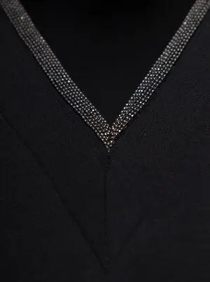 Brunello Cucinelli T-shirt With Monile Detail And V-neck In Stretch Cotton For - Black