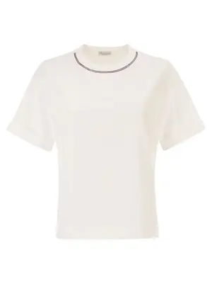 Brunello Cucinelli Cotton Jersey T-shirt With Shiny Trims - White