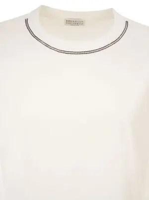 Brunello Cucinelli Cotton Jersey T-shirt With Shiny Trims - White